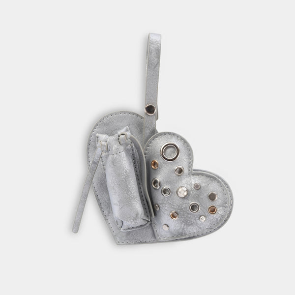 Accessory Charm EYELET HEART Lipstick Case Metallic Silver