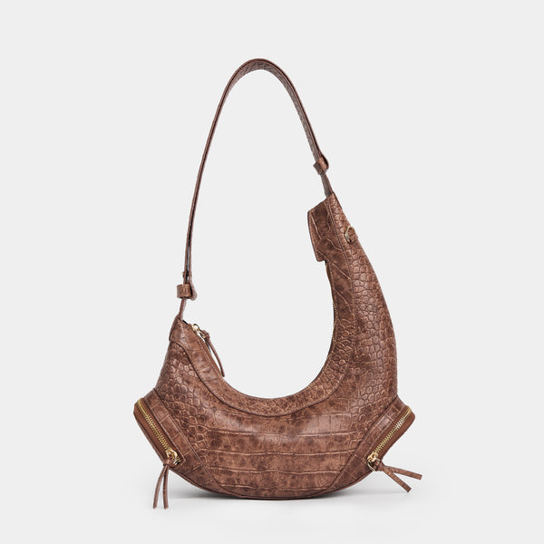 Bag CRESCENT MOON in Crocodile Beige Brown