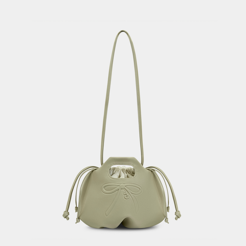 Bag MINI FLOWER DRAWSTRING in Light Beige Grain